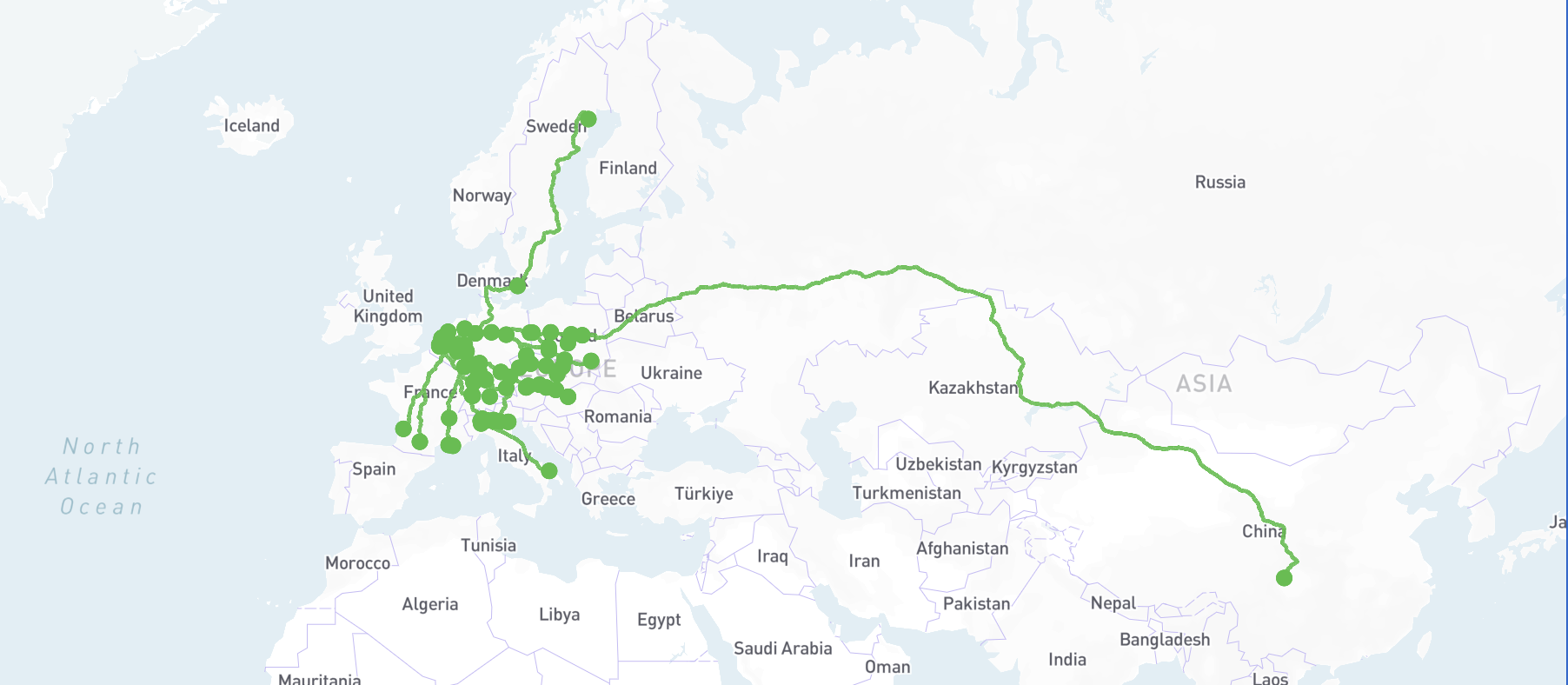Find intermodal rail freight connections in Europe